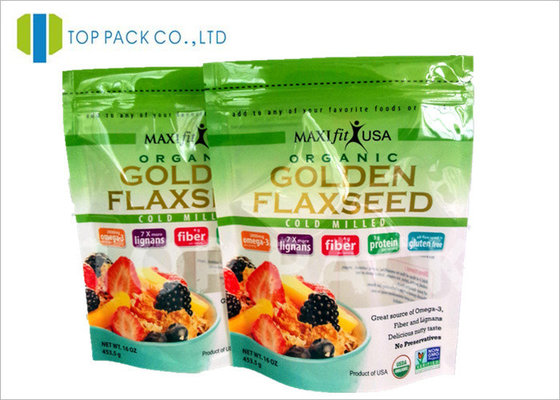 Glossy Plastic Stand Up Bag Zipper Closure Organic Food Clear Window