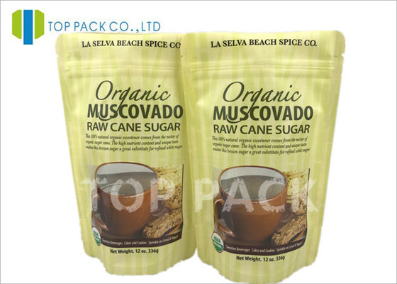 Custom Printed Zipper Closure Resealable Stand Up Pouches For Cane Sugar