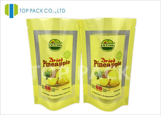 Brown Custom Printed Stand Up Pouch Packaging Tear Notch Transparent Window