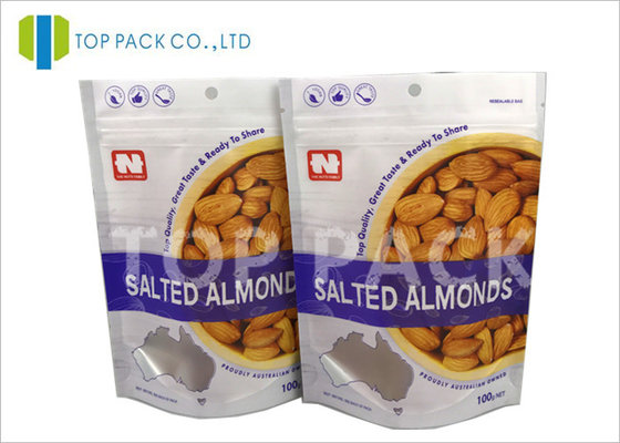 Moisture Proof Stand Up Foil Pouches , Nut Snack Packaging Bags 150g Zipper Closure