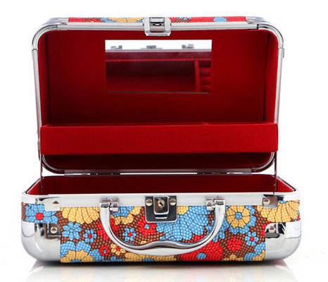 Makeup Tray Organizer Flowers Printing Mirrored Round Jewelry Case ABS Panel