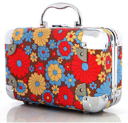 Makeup Tray Organizer Flowers Printing Mirrored Round Jewelry Case ABS Panel