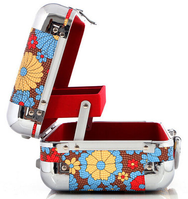 Makeup Tray Organizer Flowers Printing Mirrored Round Jewelry Case ABS Panel