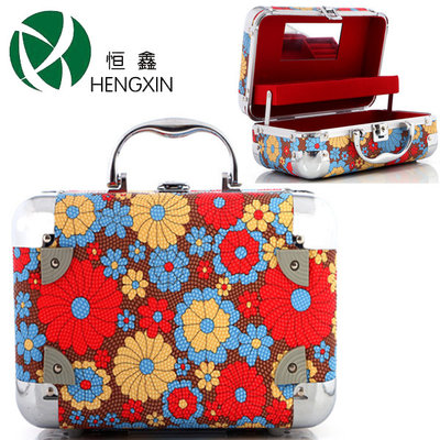 Makeup Tray Organizer Flowers Printing Mirrored Round Jewelry Case ABS Panel