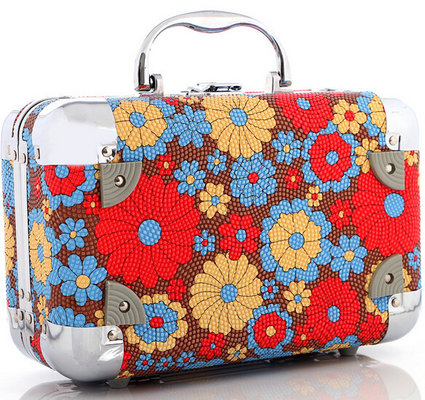 Makeup Tray Organizer Flowers Printing Mirrored Round Jewelry Case ABS Panel