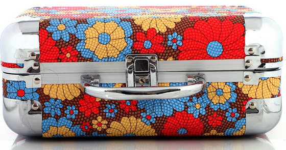 Makeup Tray Organizer Flowers Printing Mirrored Round Jewelry Case ABS Panel