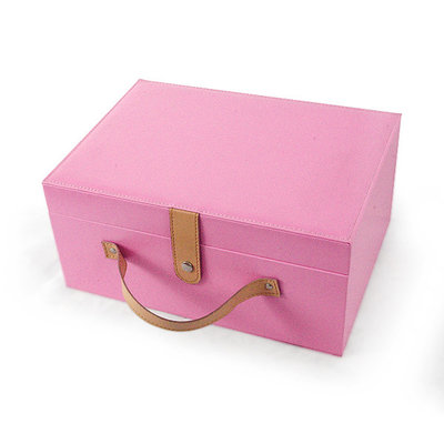 Pink Leather Makeup Organizer Women Mirrored Cosmetic Box Storage Waterproof