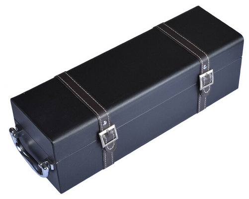 Коробка 36×11×11 Cm вина портативной кожи PU черноты изготовленная на заказ для одиночной бутылки