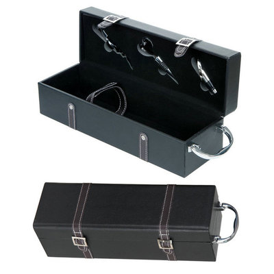 Коробка 36×11×11 Cm вина портативной кожи PU черноты изготовленная на заказ для одиночной бутылки