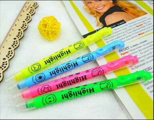 Double Ended Highlighter Pen WIth Stamp , Multi Colored Highlighters
