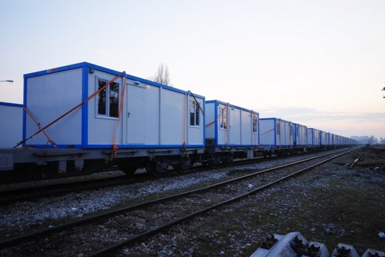 Yellow Frame Folding Container House With Steel Security Door , PVC Windows
