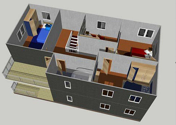 Two Floors Row Residential Prefab Bungalow Steel Home Wind proof  For Family
