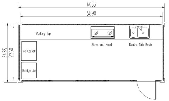 Custom made Dismountable Kitchen Container Layout - Knockdown Sandwich Panel System