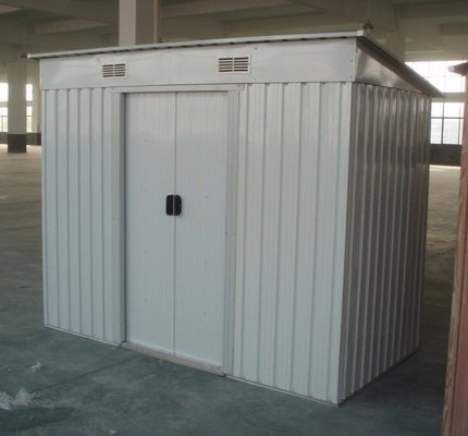 Galvanized Steel Flat Roof Garden Shed , Prefab Nature Lawn Mower / Tools Sheds