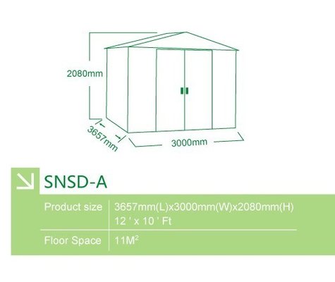 12 ' x 10 ' Feet Metal garden shed with 2 sliding doors,HHSD-A