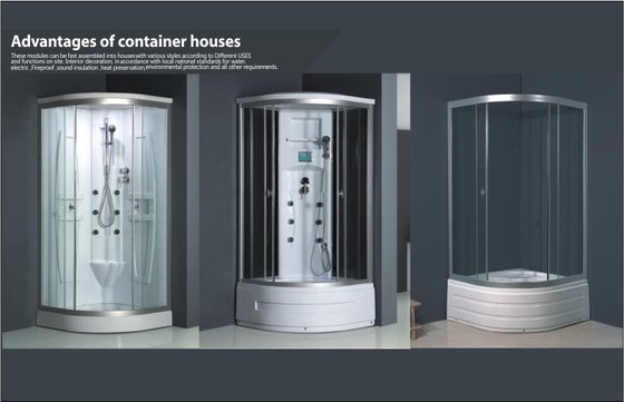 Sliding Door prefab container home kits bathroom , white ABS shower tray