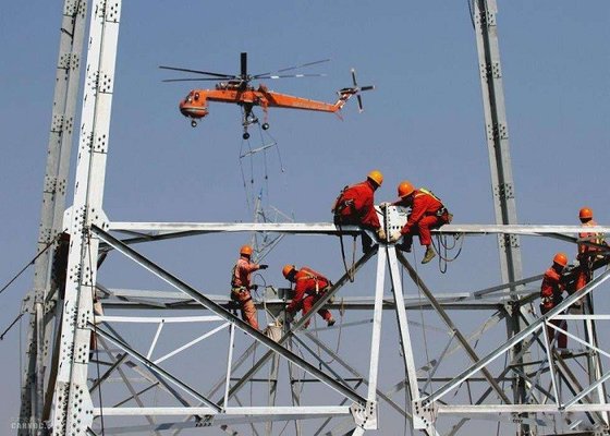Silver High Voltage Transmission Towers , High Tension Overhead Line Tower