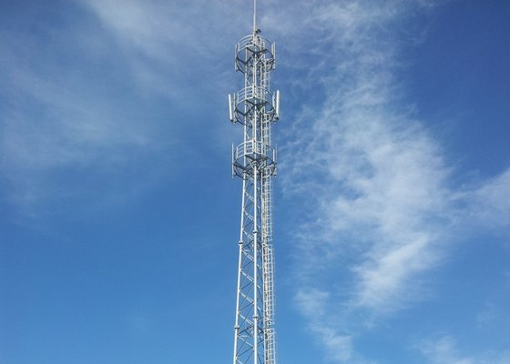 Power Cable Silver Electric Transmission Tower , Painted Tubular Antenna Tower supplier