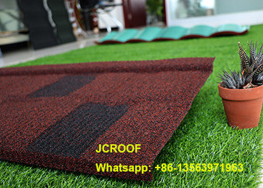 Wine / Black And White Shingle Stone Coated Steel Roof Tile For Building Material