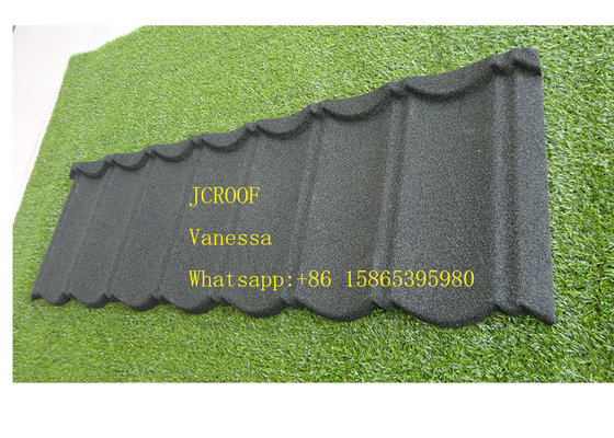 Stone Coated Metal Roofing Tile Installed size 1250*370mm 0.45mm Thickness Makuti Grained