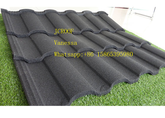 ISO9001 Stone Coated Metal Roof Tile Installed size 1250*370mm JC110 Sky Blue