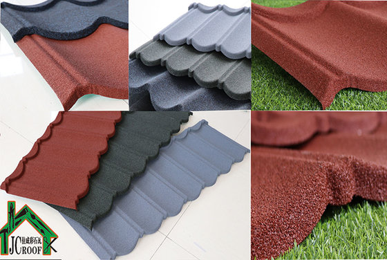 Building mateiral Stone Chip Coated Metal Roof Tiles 0.38mm - 0.50mm Thickness