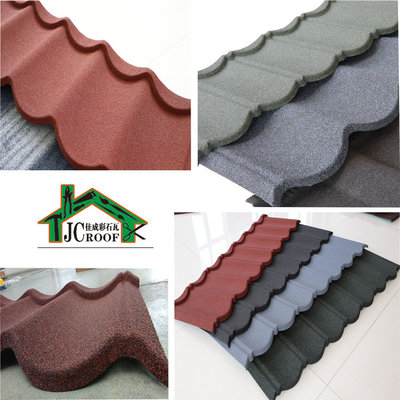 Alu-Zinc plate Stone Chip Coated Metal Roof Tiles  Ripple Model 1340*420mm
