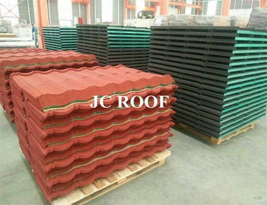Color Sand Stone Coated Steel Roof Tiles , Stone Coated Metal Roofing Environmental Friendly