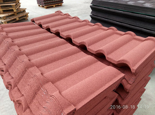 Color Sand Stone Coated Steel Roof Tiles , Stone Coated Metal Roofing Environmental Friendly