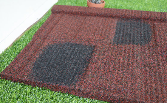 Alu - zinc (0.4mm thickness) material stone coated steel roof tiles and 1290 x 370mm installed exposure shingle tile