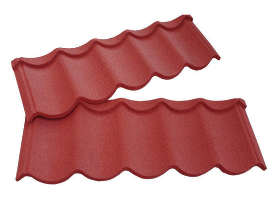Red Color Stone Coated Steel Roof Tiles Simple Installation 0.4mm Thickness