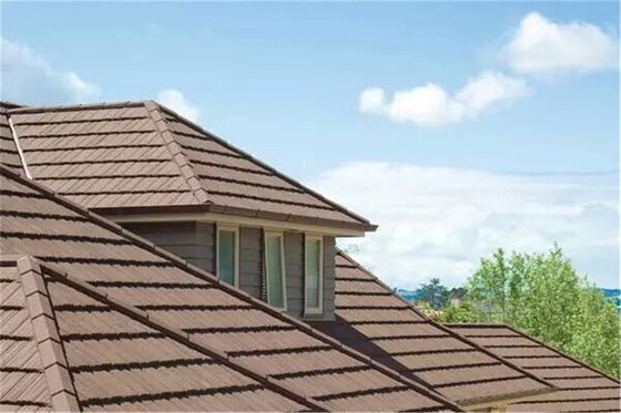 Beautiful home Stone Chip Coated Steel Roof Tiles 1340*420mm Colorful Sand