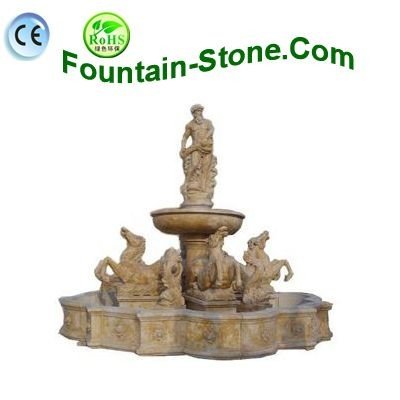 Beige Travertine Horse Statuary Water Fountain In European Style