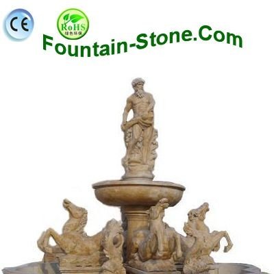 Beige Travertine Horse Statuary Water Fountain In European Style