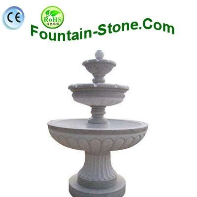 3 Tiered Natural Grey Granite Water Fountain For Plaza, Garden
