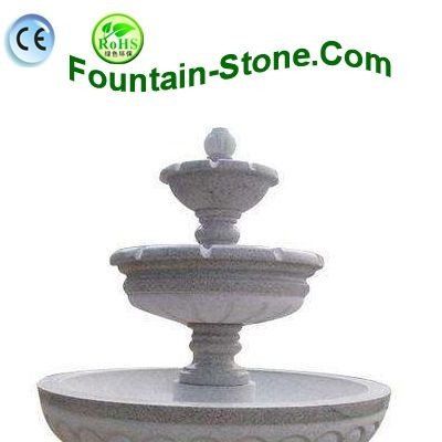 3 Tiered Natural Grey Granite Water Fountain For Plaza, Garden
