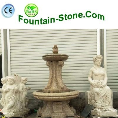 Chinese Yellow Rust Granite Water Fountain For The Garden, Plaza
