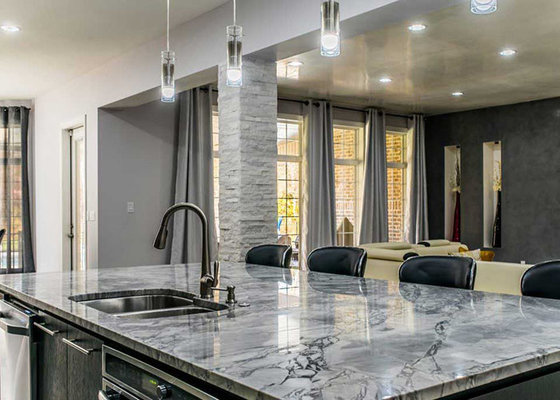 Natural Marble Polished Premade Kitchen Countertops 96"X26" With Cabinet