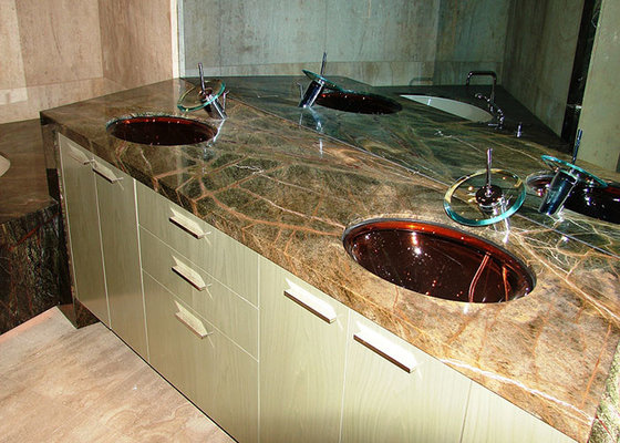 Natural Marble Polished Premade Kitchen Countertops 96"X26" With Cabinet