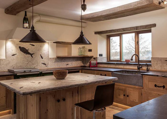 Natural Marble Polished Premade Kitchen Countertops 96"X26" With Cabinet