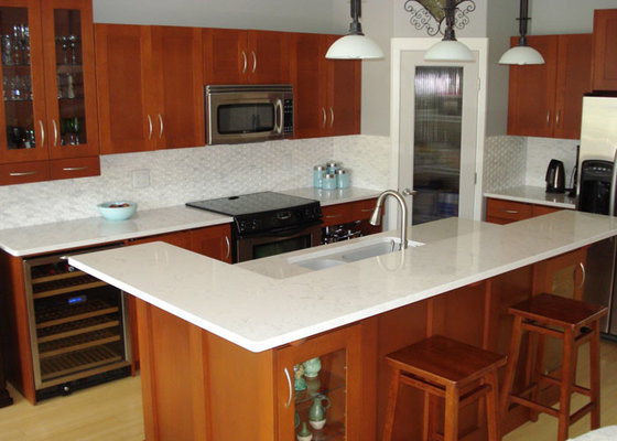 Beige Cabinet Natural Granite Countertops Kitchen Tops Eased Edge