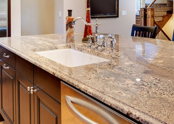 Beige Cabinet Natural Granite Countertops Kitchen Tops Eased Edge