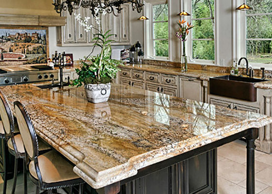 Beige Cabinet Natural Granite Countertops Kitchen Tops Eased Edge