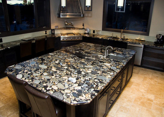 Modern Luxury Polish / Honed Marble Kitchen Countertops With Ceramic Sink