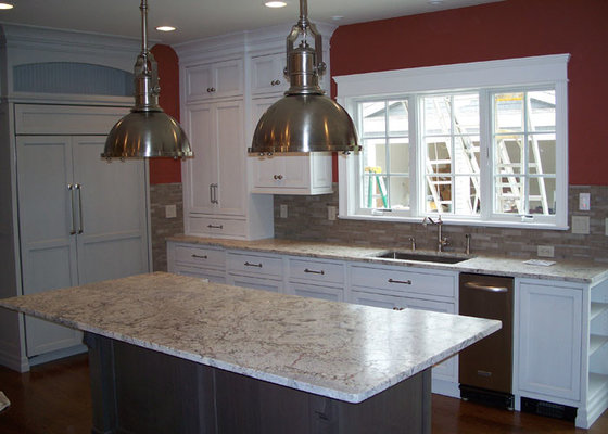 Pure White Glossy Natural Marble Kitchen Island , Honed Marble Countertops