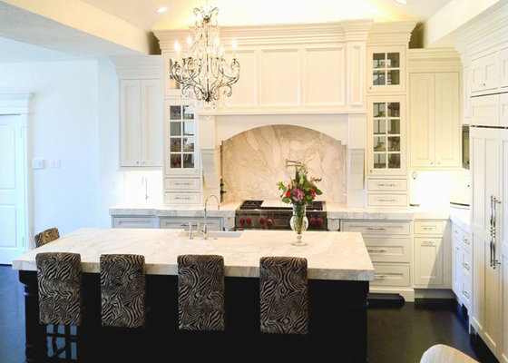 Pure White Glossy Natural Marble Kitchen Island , Honed Marble Countertops