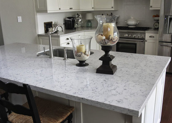 L Shape Natural Marble Kitchen Worktops / Honed Stone Countertops