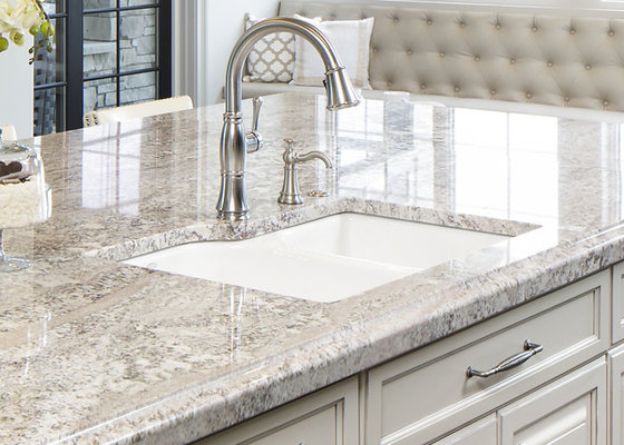L Shape Natural Marble Kitchen Worktops / Honed Stone Countertops
