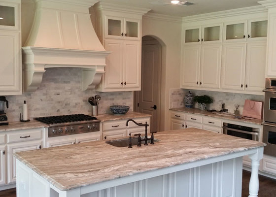 L Shape Natural Marble Kitchen Worktops / Honed Stone Countertops