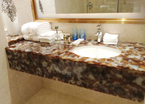 Proveedor de las encimeras de la piedra del jade del baño de Brown con el solo lavabo, encimeras de piedra afiladas con piedra